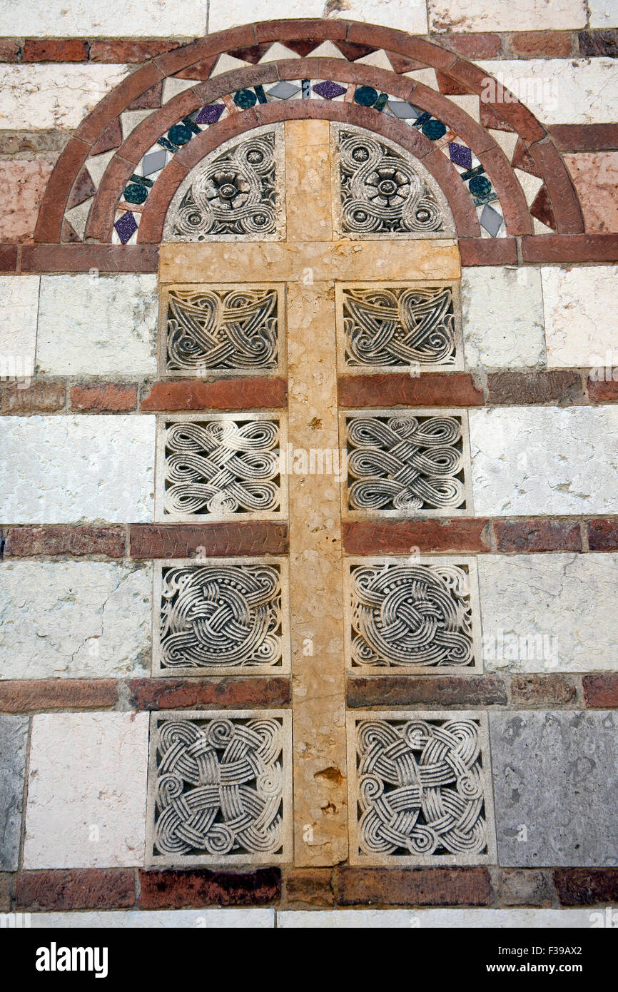 A tiled cross mosaic on the Sette Chiese - Seven Churches - of Piazza ...