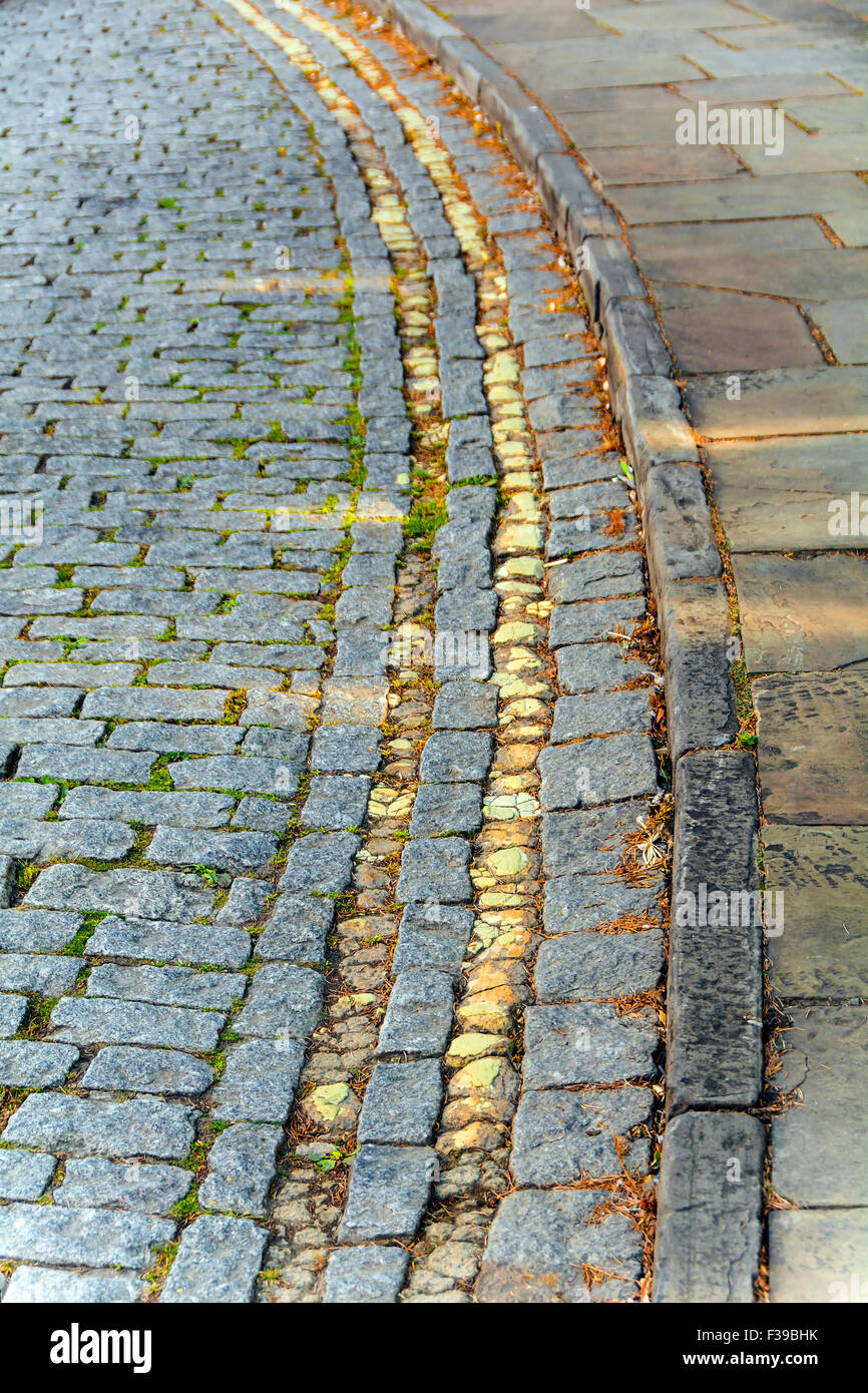 Cobbles painted yellow to create double yellow lines for "no parking ...