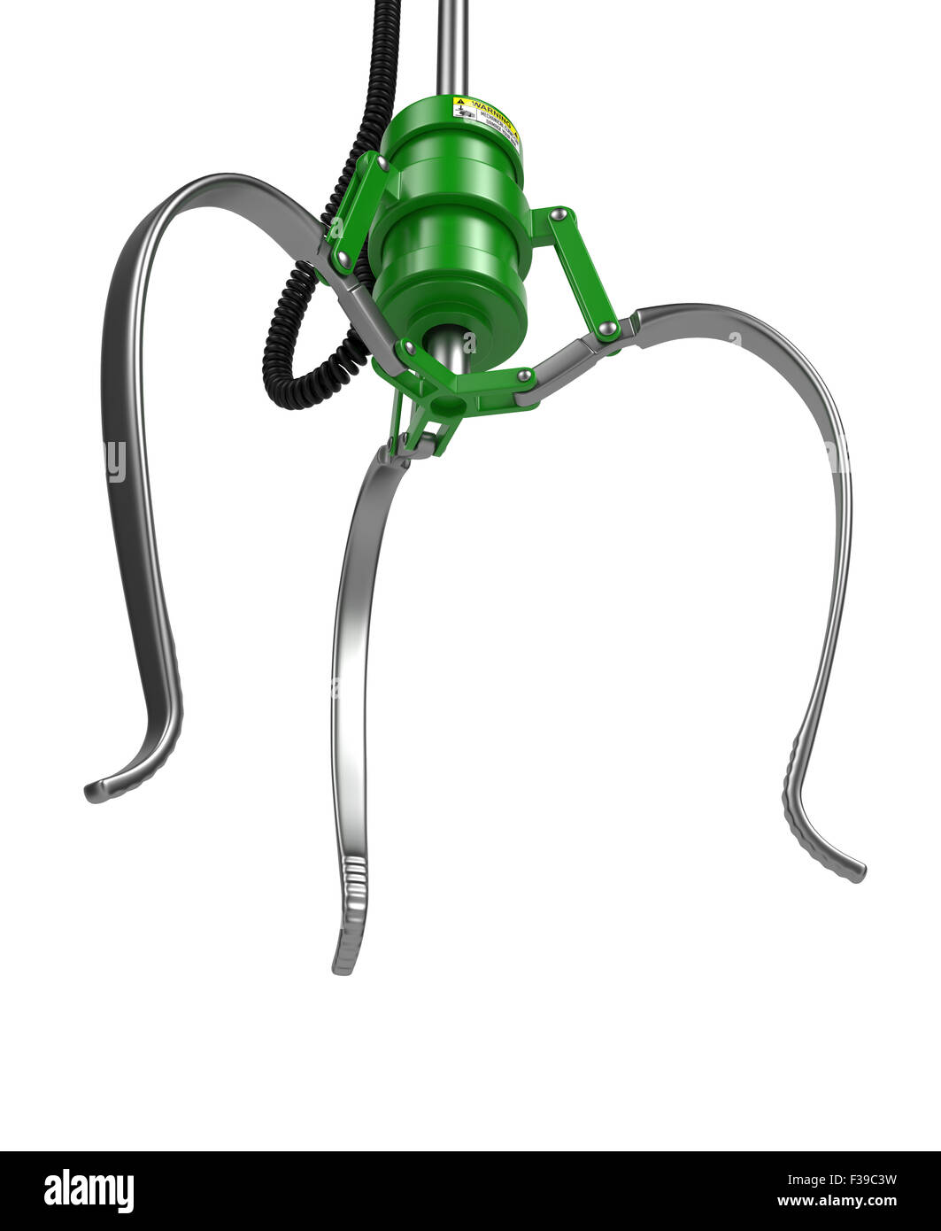 Open Metal Robotic Claw in Green Color Isolated on White Background ...