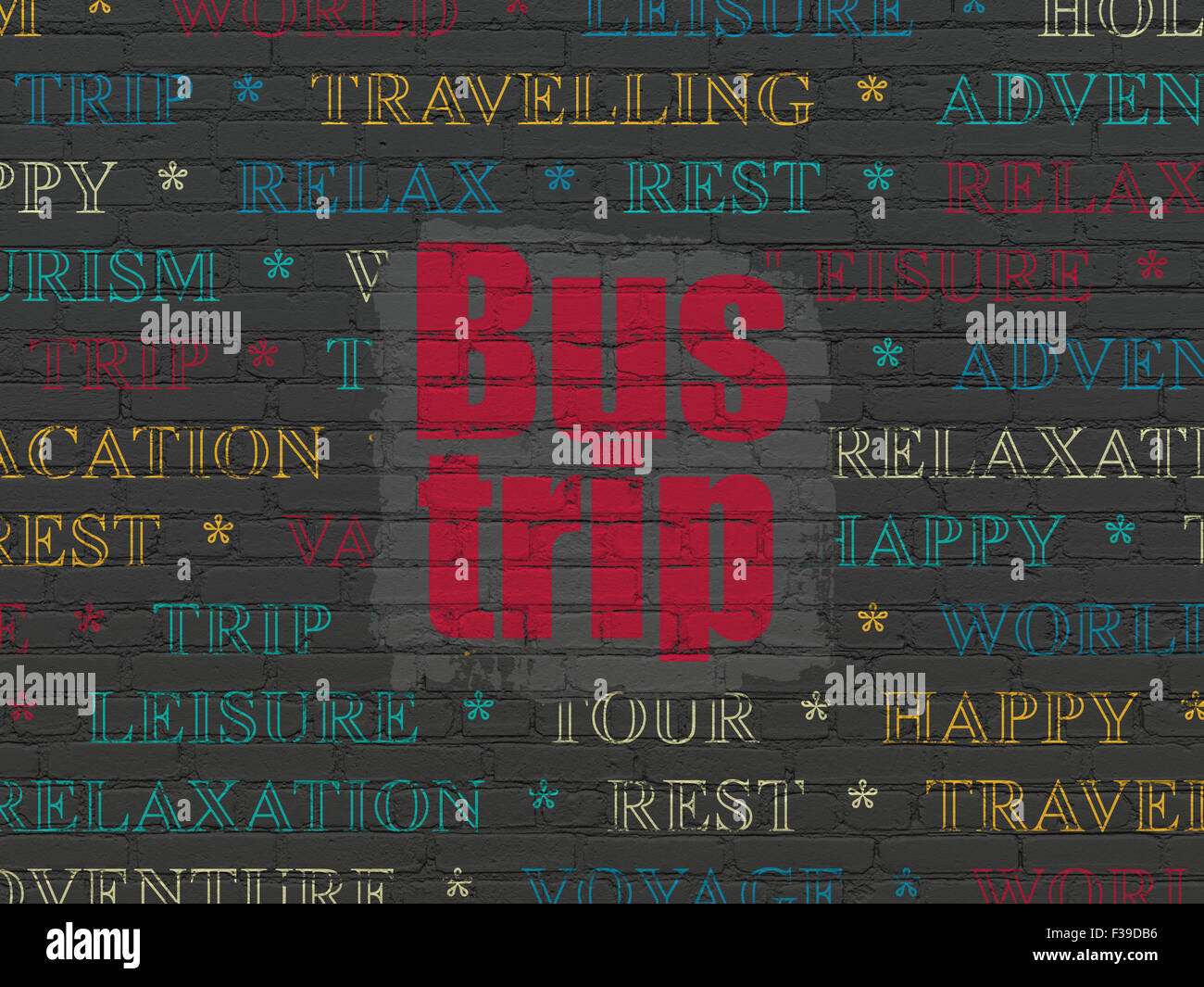 Travel concept: Bus Trip on wall background Stock Photo - Alamy