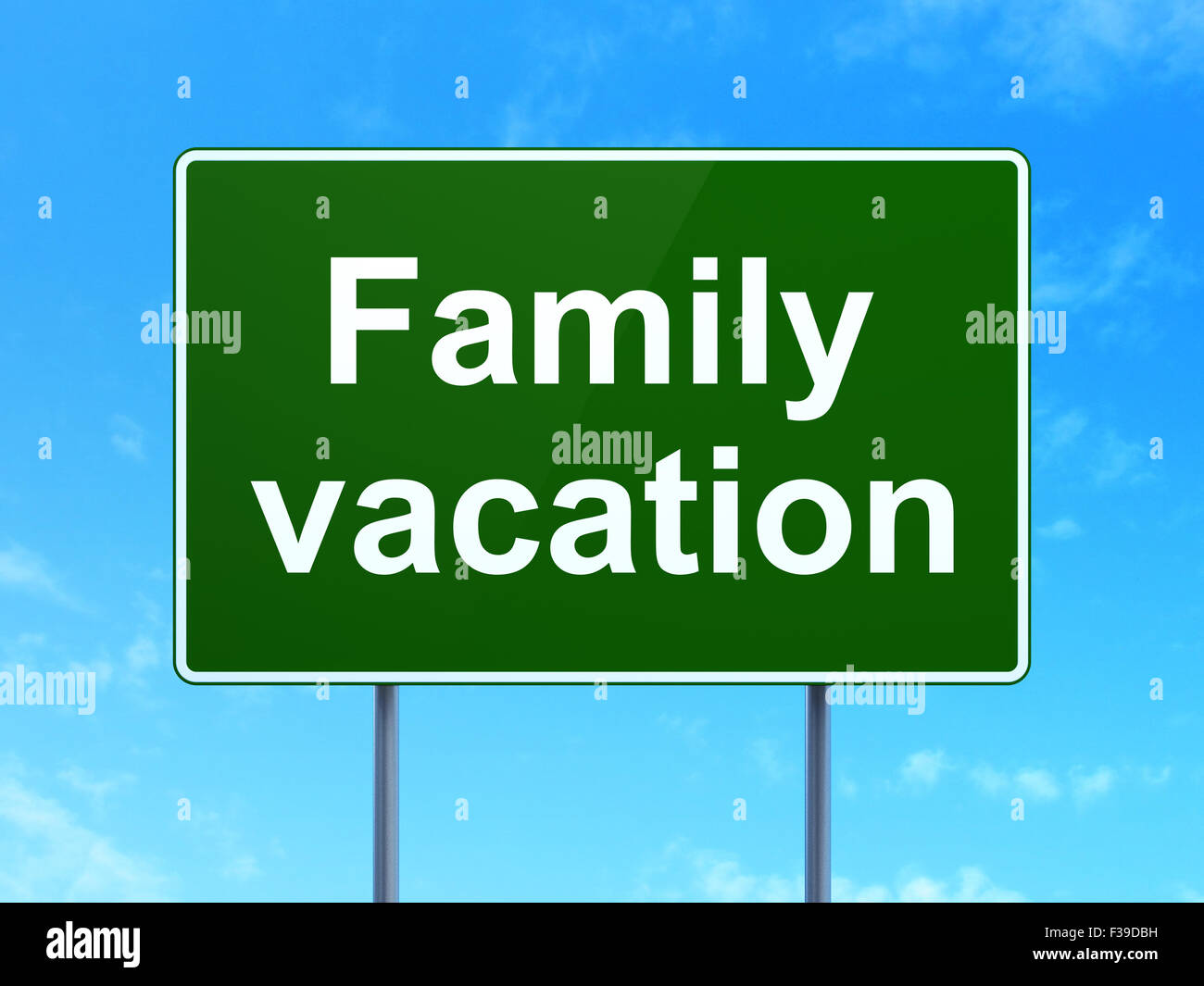Tourism concept: Family Vacation on road sign background Stock Photo ...