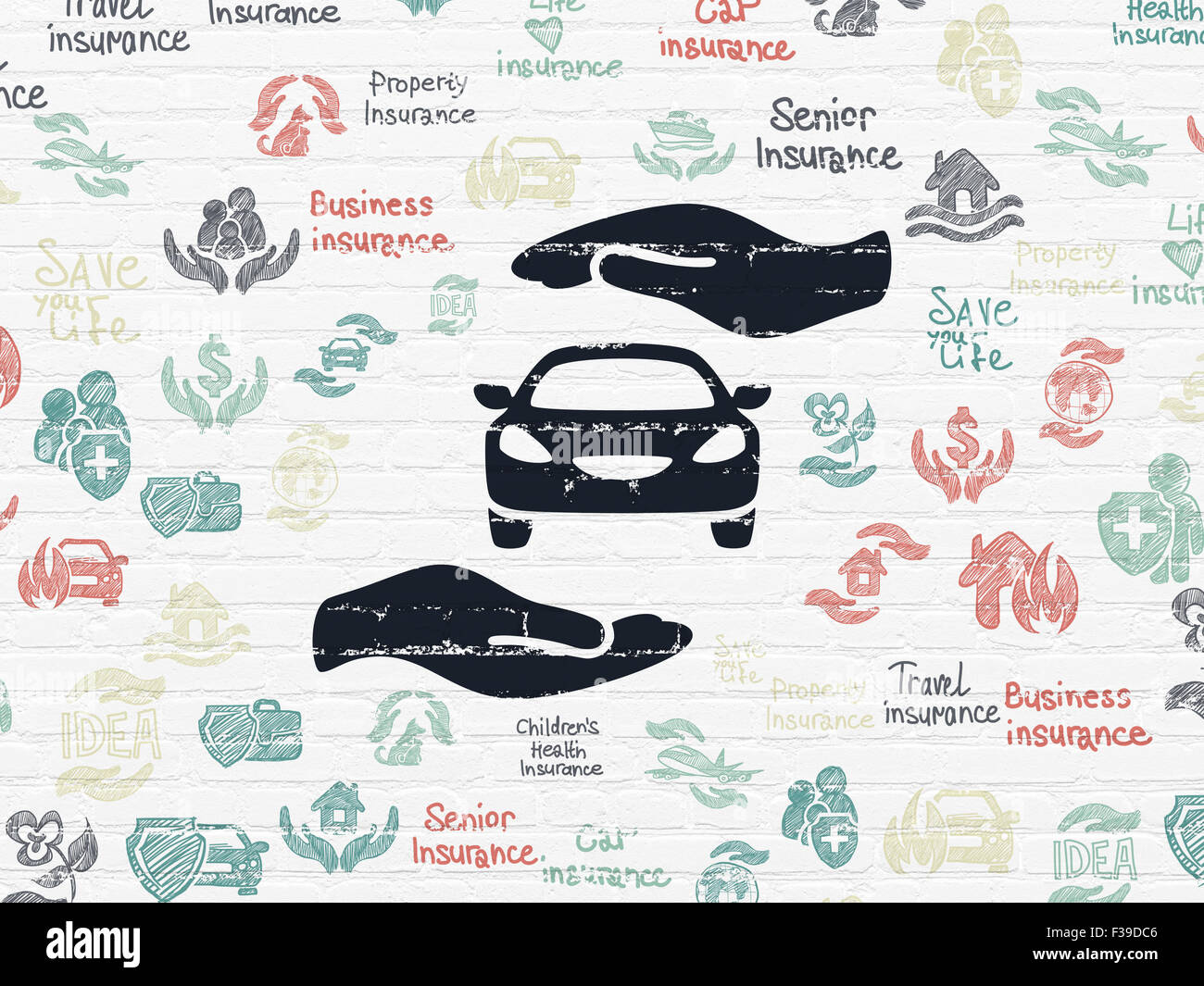 Insurance concept: Car And Palm on wall background Stock Photo - Alamy