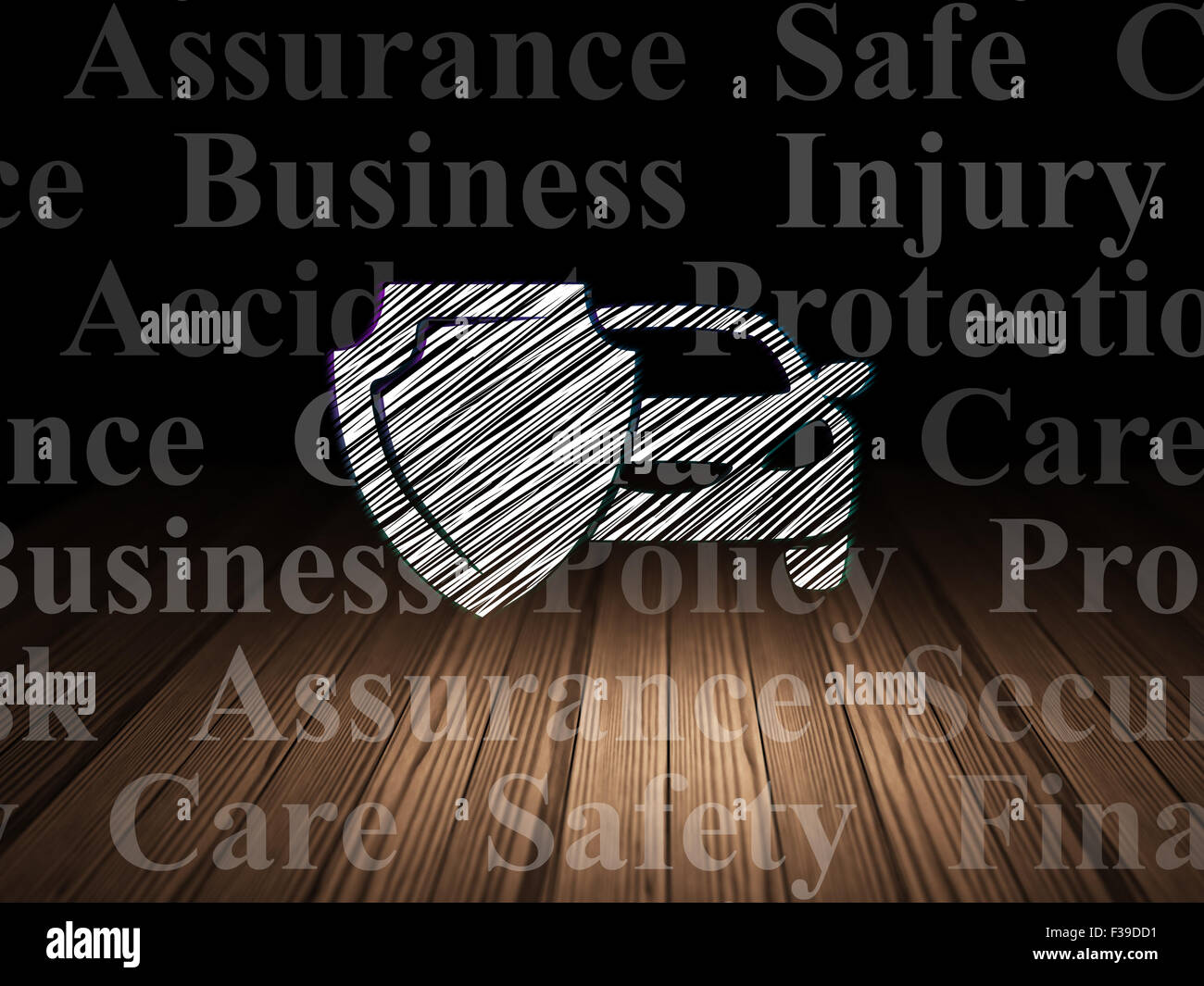 Insurance concept: Car And Shield in grunge dark room Stock Photo - Alamy