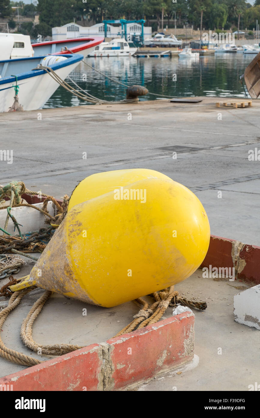 Equipment on the dock of a small Mediterranean fishing harbor Stock ...