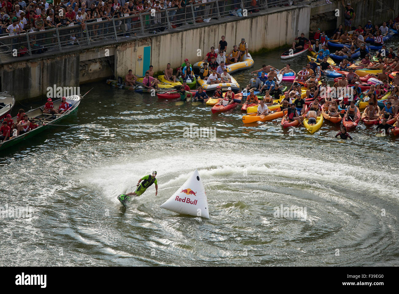 Jet-Surf exhibition in the Red Bull Cliff Diving, Bilbao, Biscay ...
