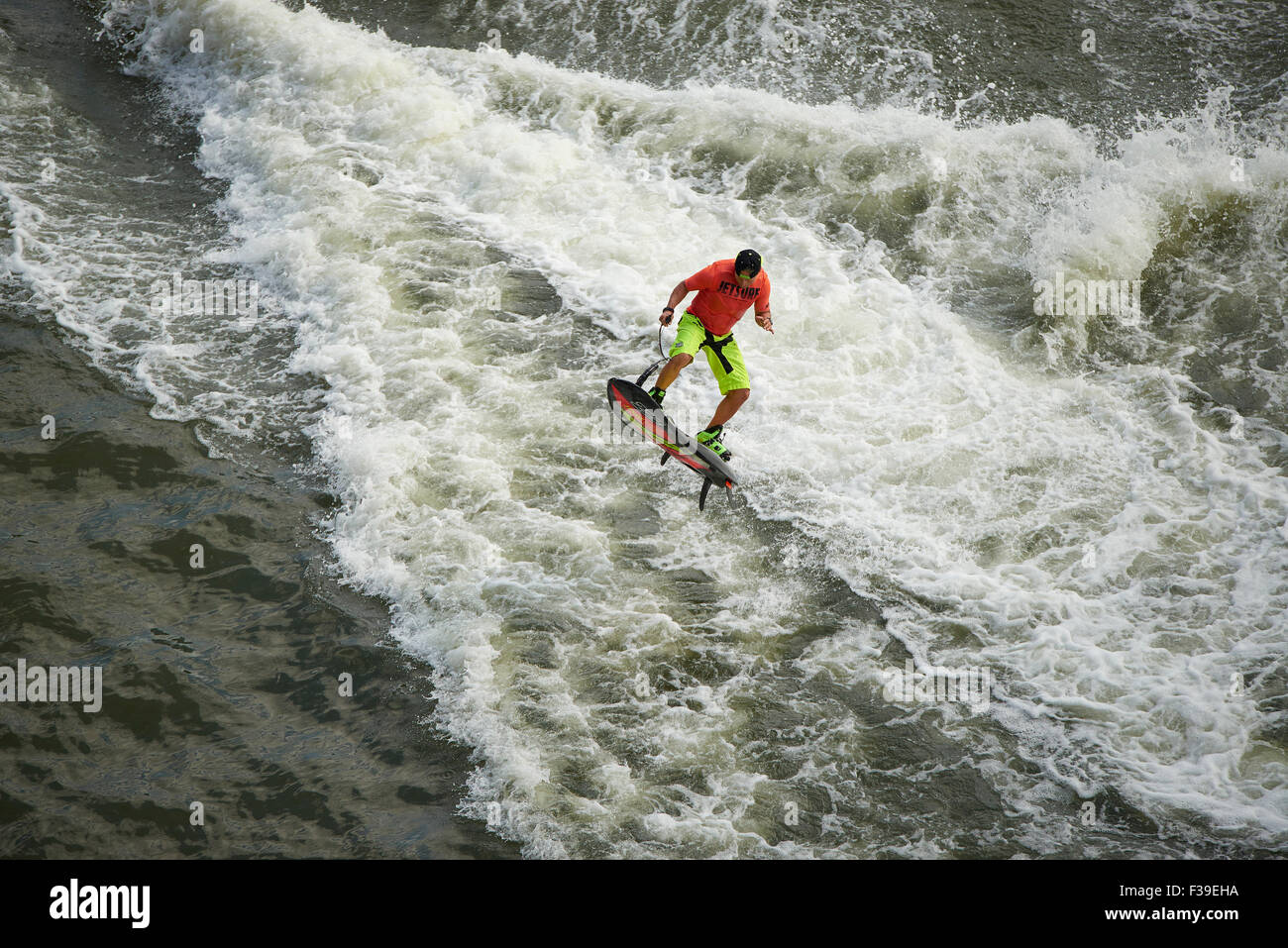 Jet-Surf exhibition in the Red Bull Cliff Diving, Bilbao, Biscay ...