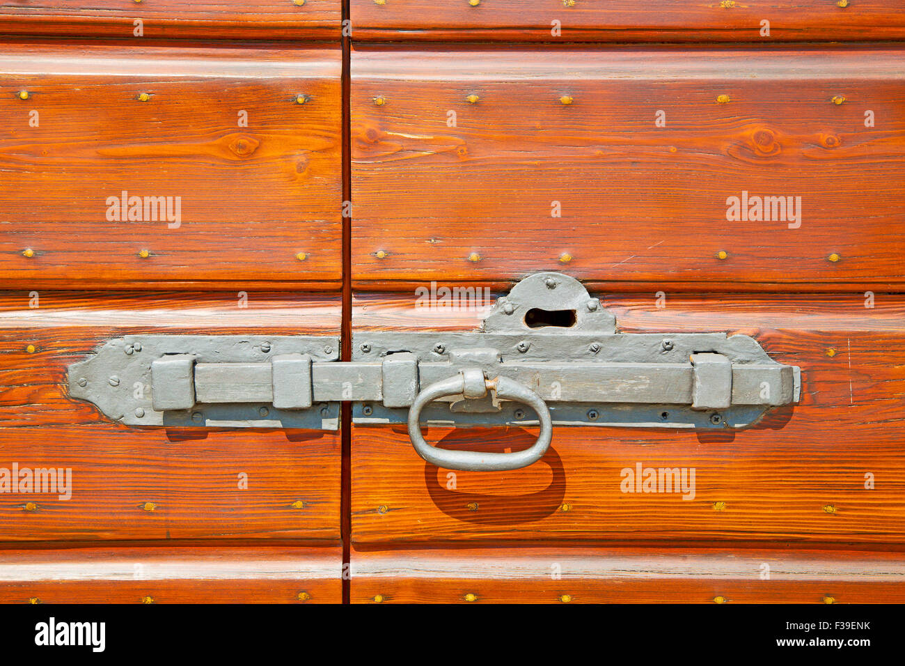 europe old in italy antique close brown door and rusty lock closeup ...