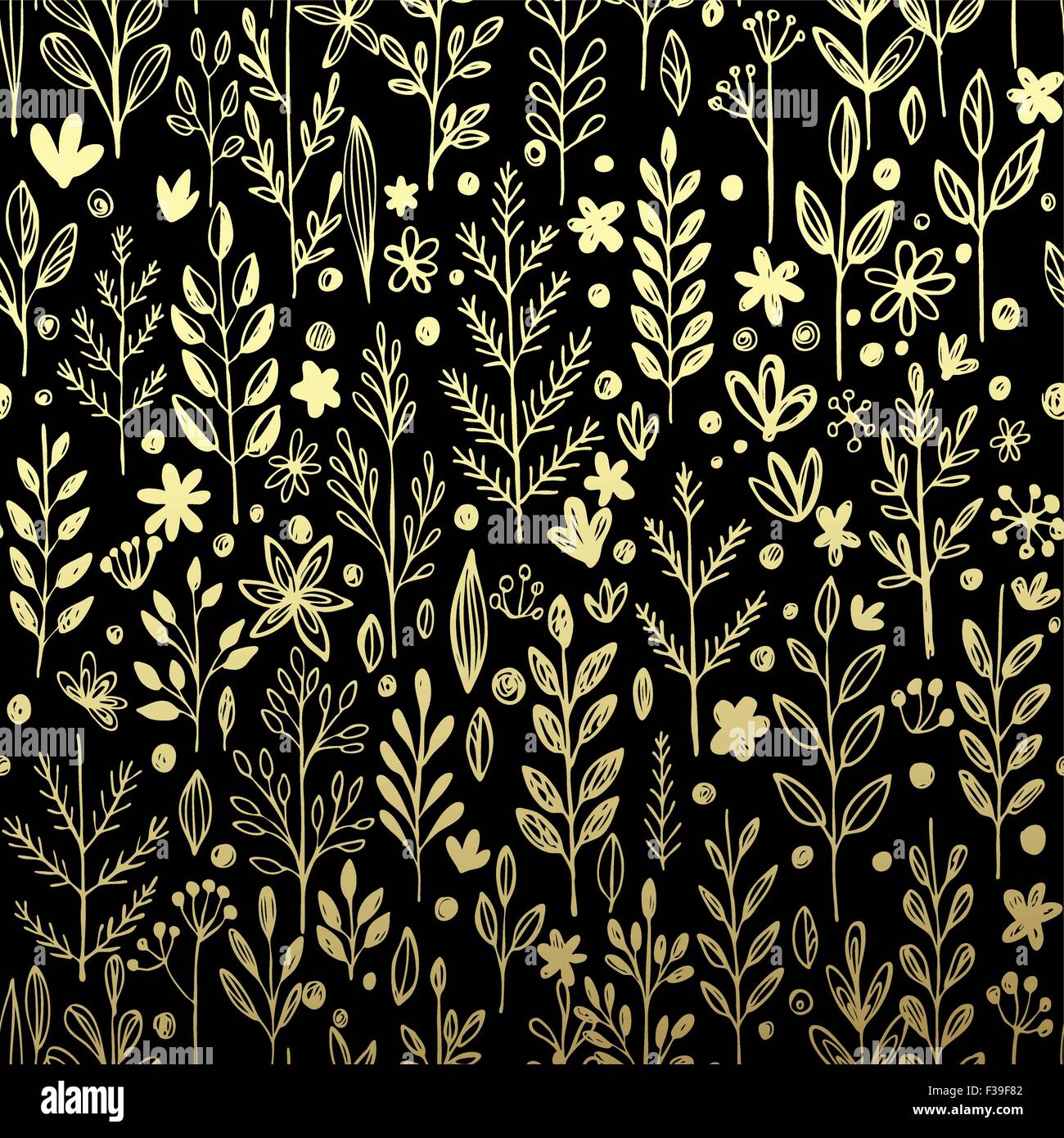 Seamless pattern with gold leaf and grass. Vector illustration Stock ...