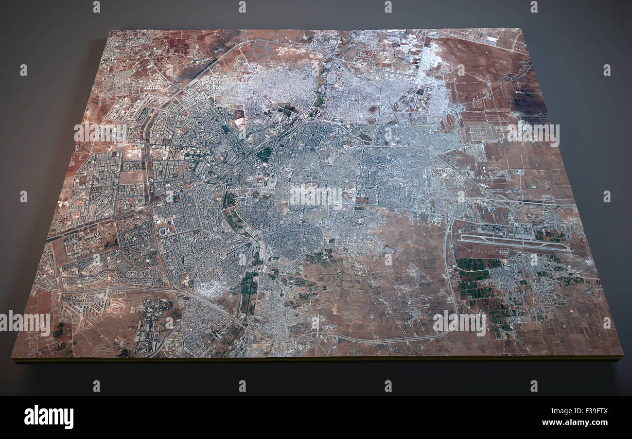 Satellite view of Aleppo map, Syria, map in 3d Stock Photo - Alamy