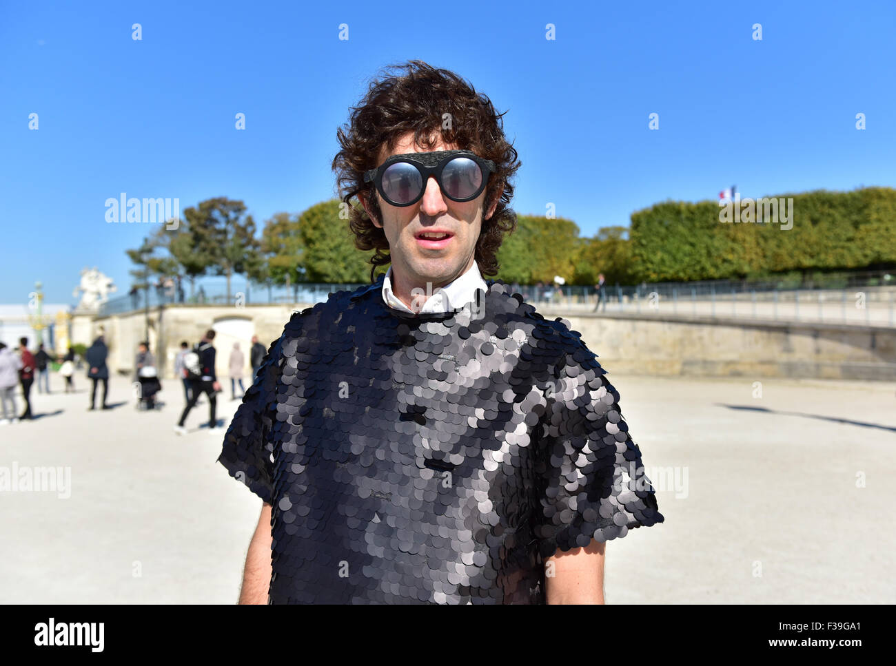 Manos Samartzis posing outside of the Maison Margiela runway show ...