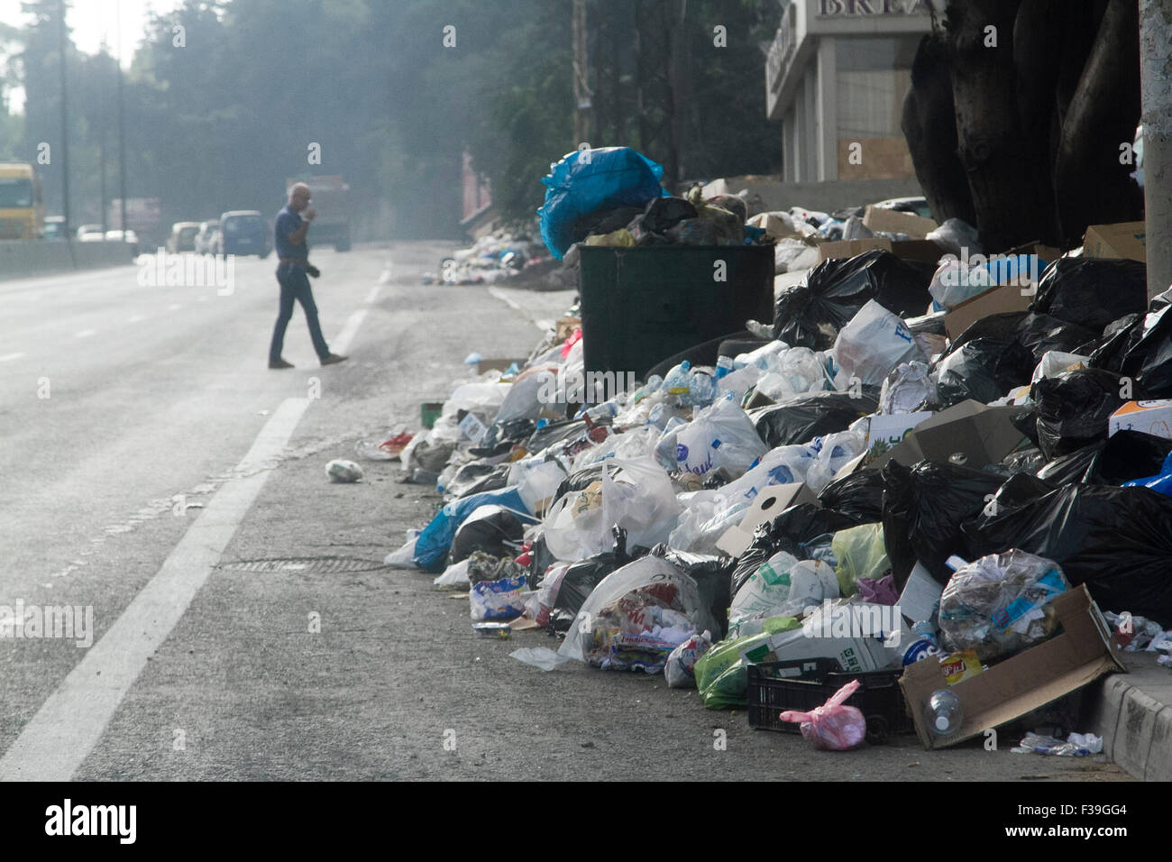 Beirut Lebanon. 2nd October 2015. Rubbish waste that has been piling ...