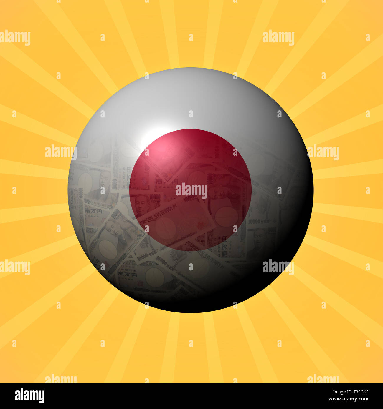 Japan flag Yen sphere on sunburst illustration Stock Photo - Alamy