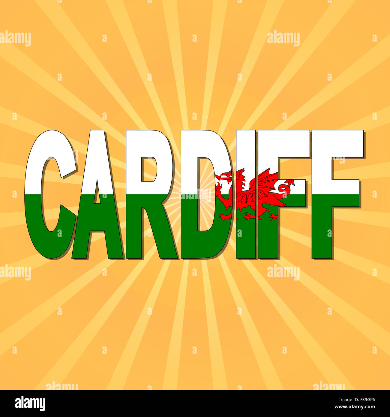 Cardiff flag text with sunburst illustration Stock Photo - Alamy