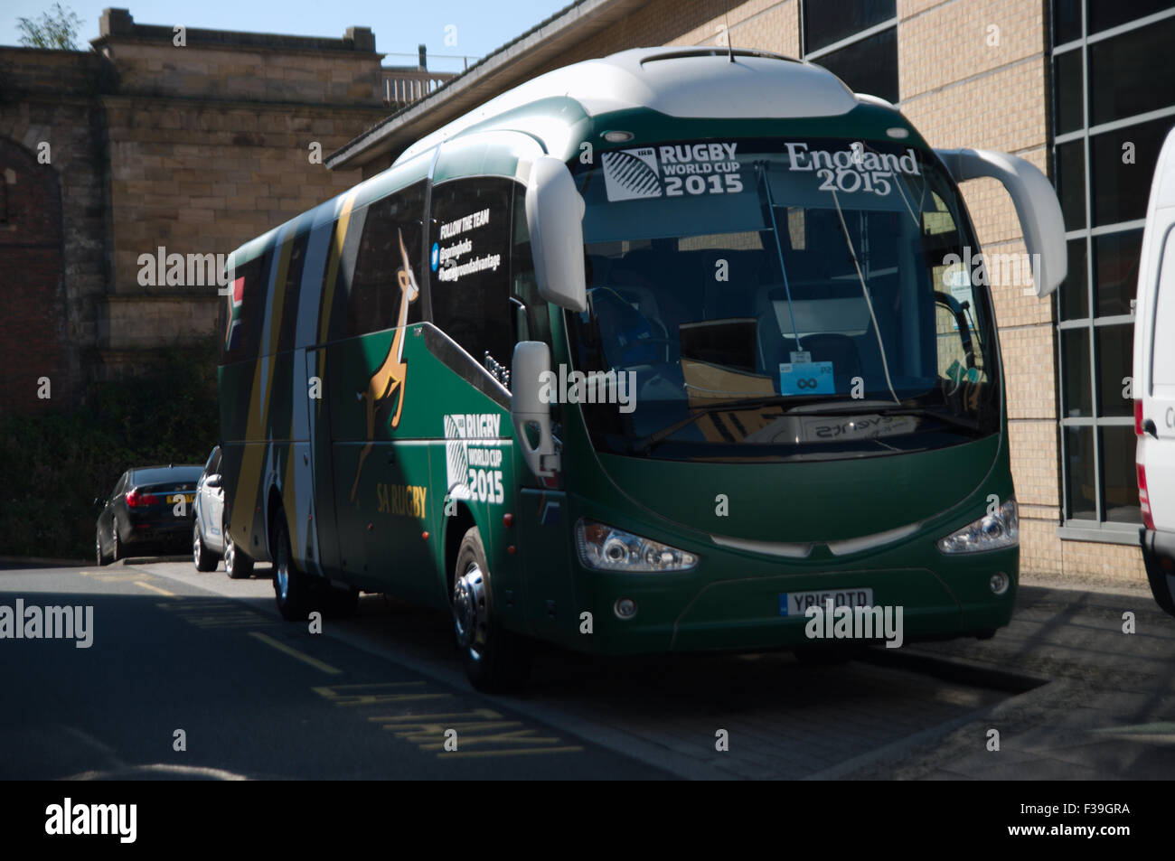Gateshead, UK.02 October, 2015. The South African team bus parked at ...