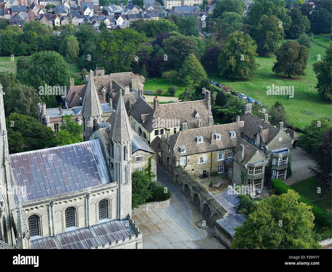 Ely monastic buildings from cathedral roof Stock Photo - Alamy