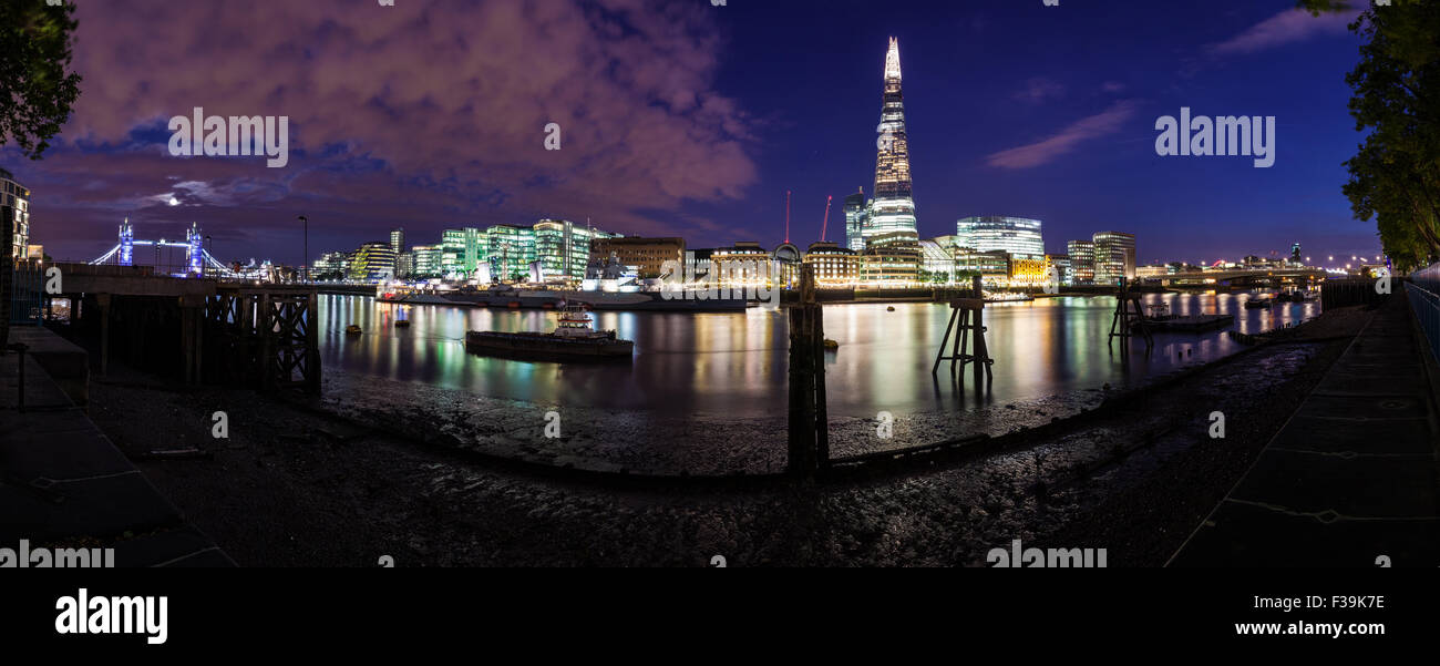 Panoramic view of the shard, tower bridge and the London skyline at ...