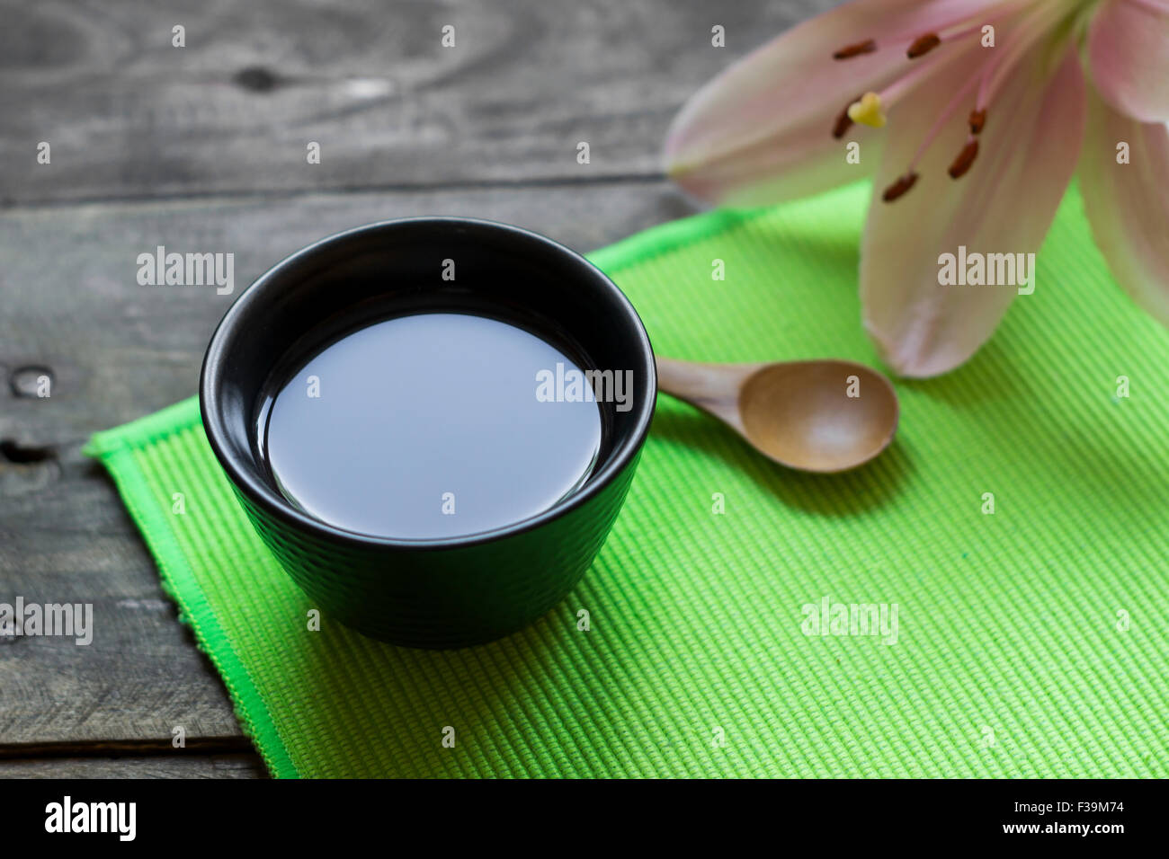 Asian tea cup and spa settings on wooden board, close up Stock Photo ...