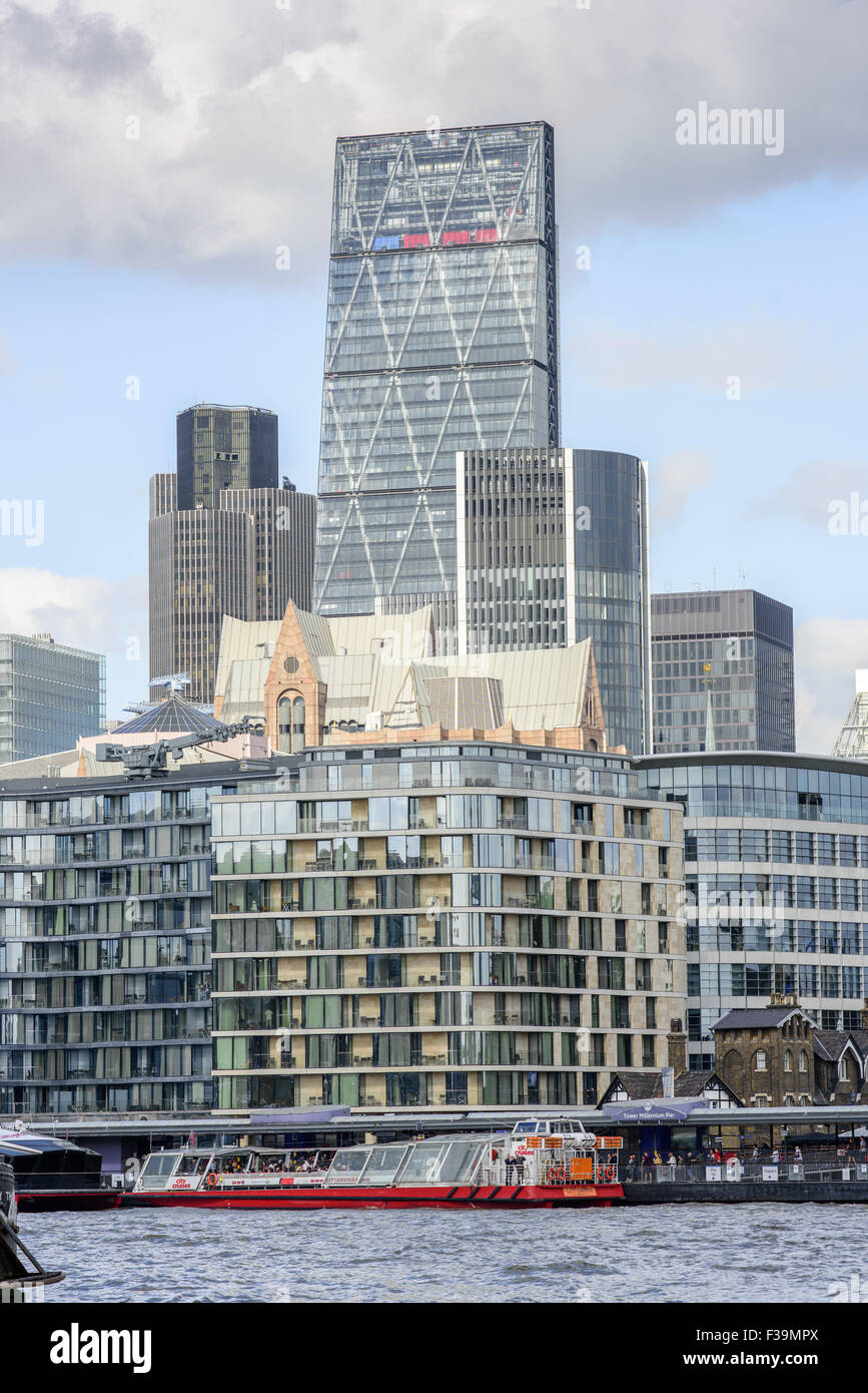London riverside at Cannon Street, with building's that line the banks ...