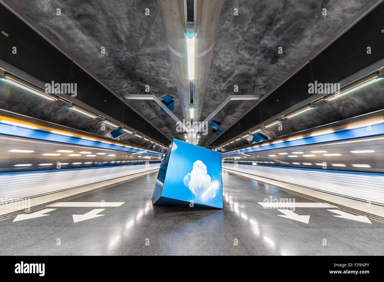 Inside Solna strand subway station in Stockholm Tunnelbana Stock Photo ...