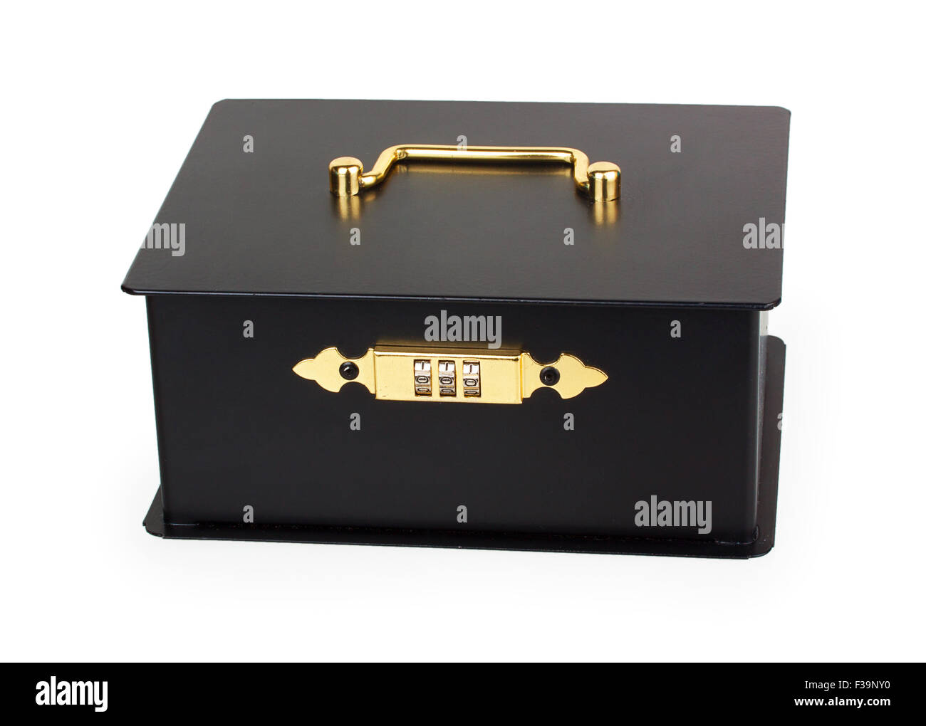 Closed black cash box with a code lock isolated on white background ...