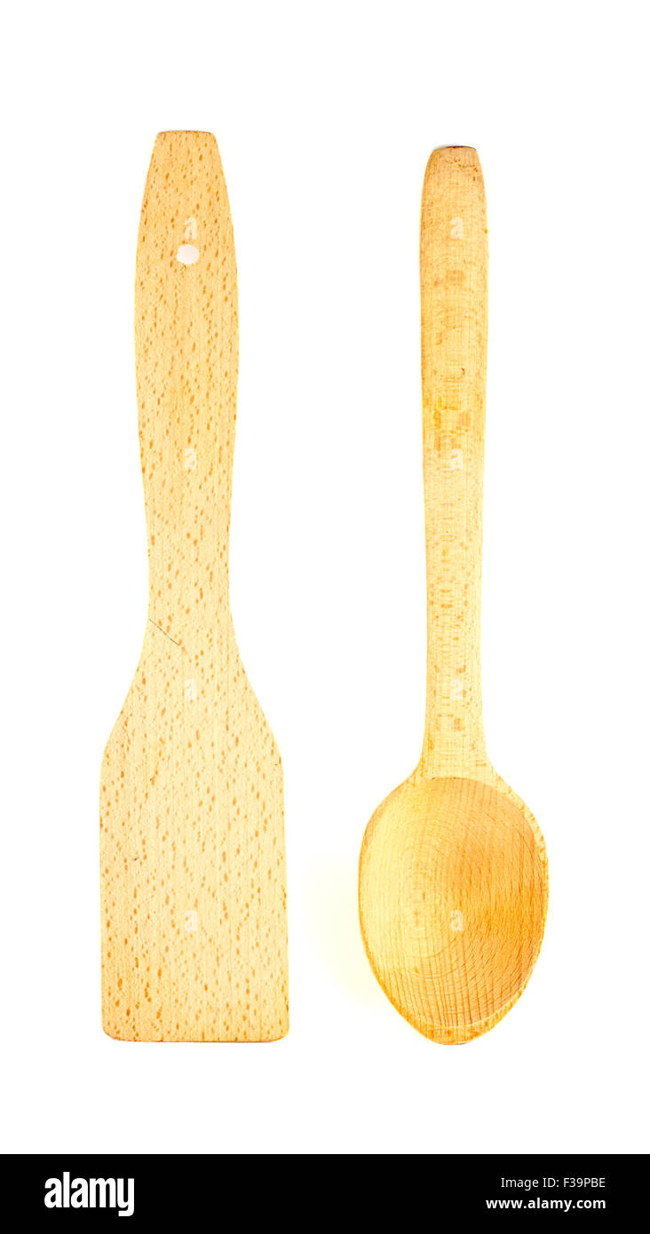 wooden spatula and spoon isolated on white background Stock Photo - Alamy