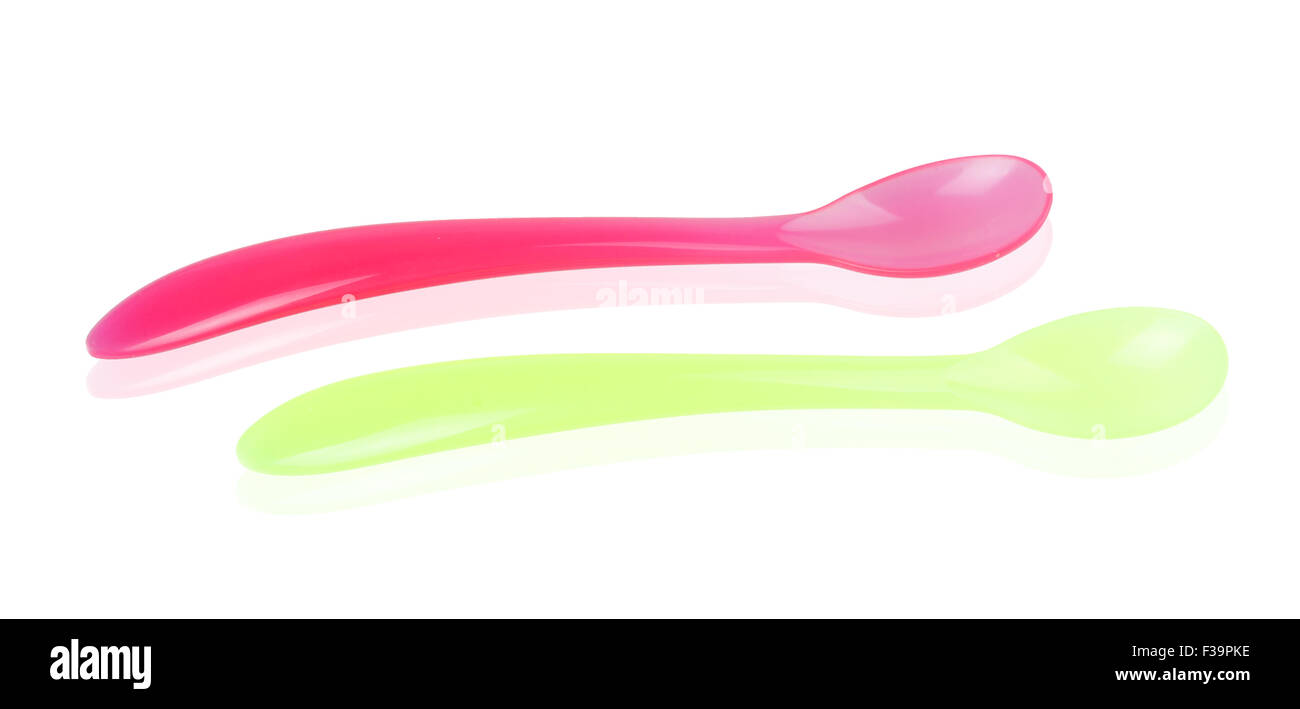 two plastic spoon isolated on white background Stock Photo - Alamy