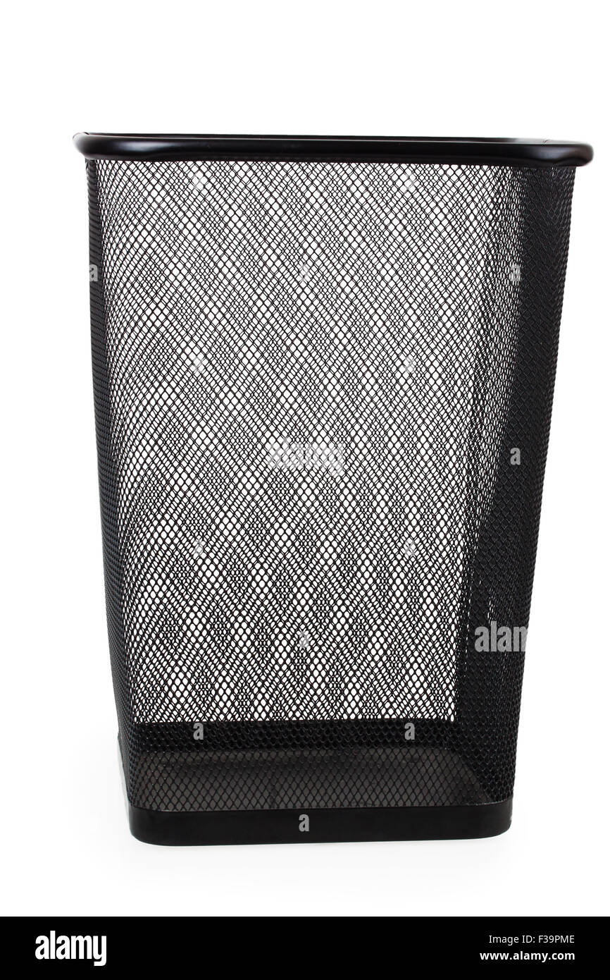 Office paper black empty trash bin isolated over the white background ...