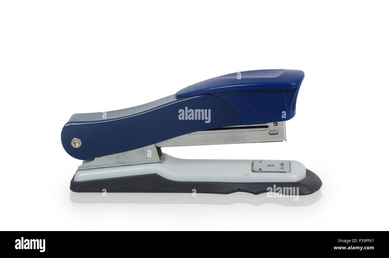 Blue office stapler isolated on white background Stock Photo - Alamy