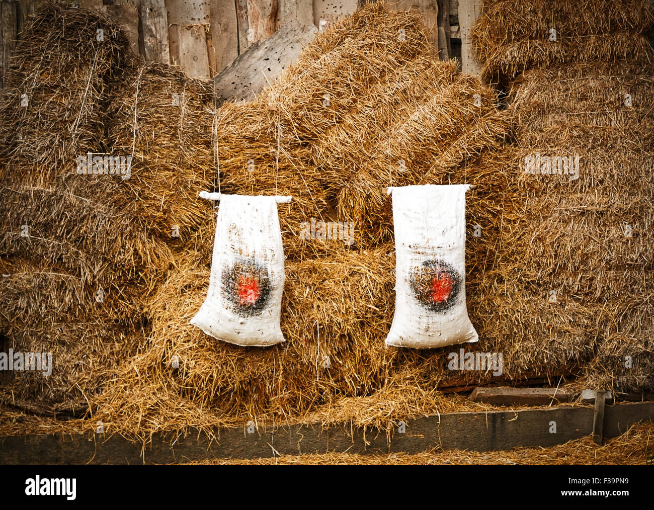 Target on the background of haystacks Stock Photo - Alamy