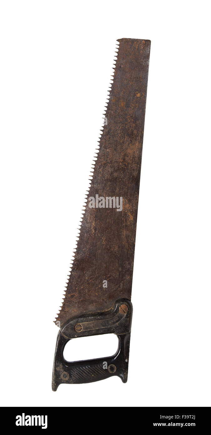 Old metal saw isolated on a white background Stock Photo - Alamy