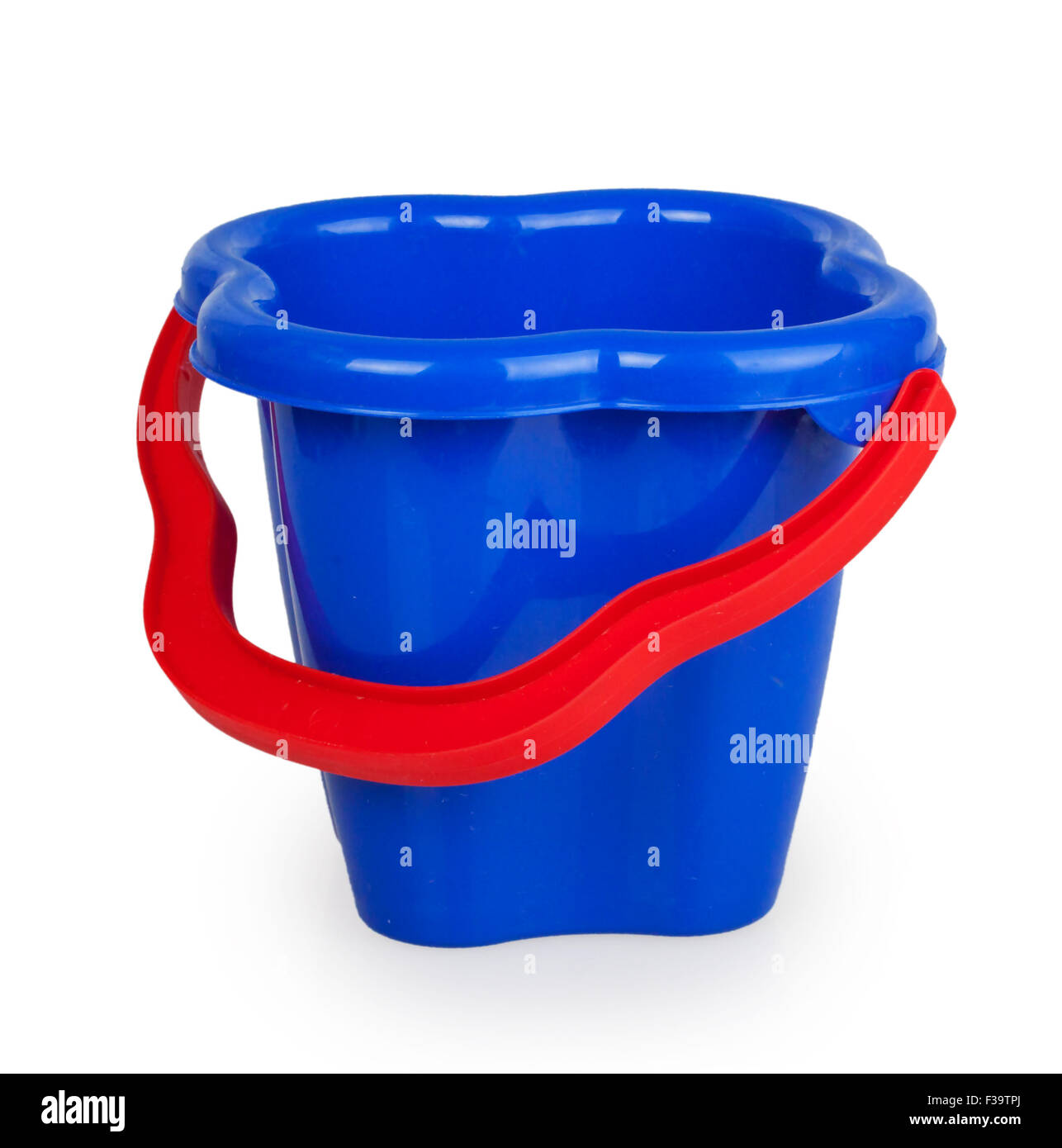 baby blue plastic bucket with red handle isolated on white background ...