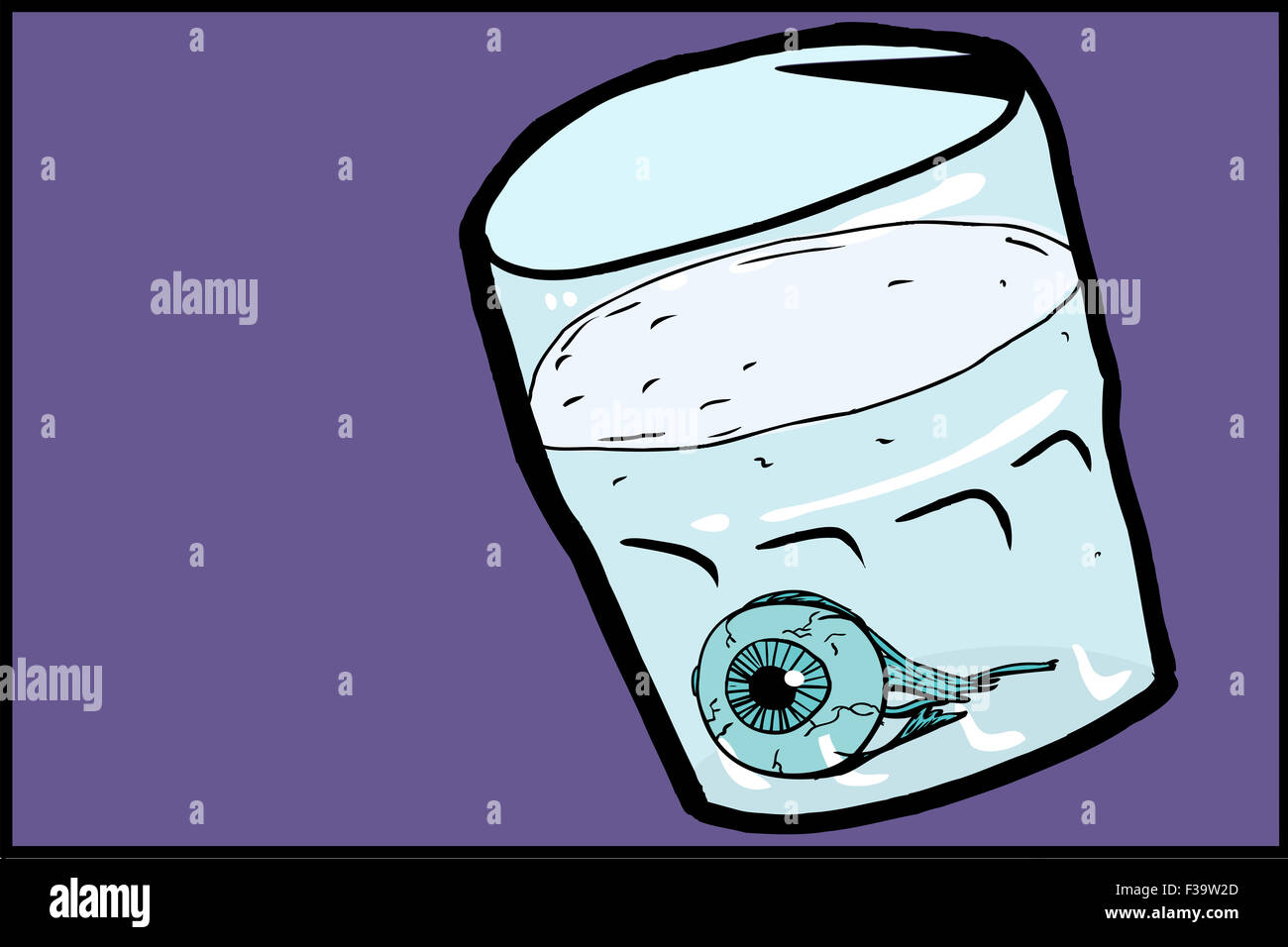 Cartoon of single human eyeball inside cup of water Stock Photo - Alamy