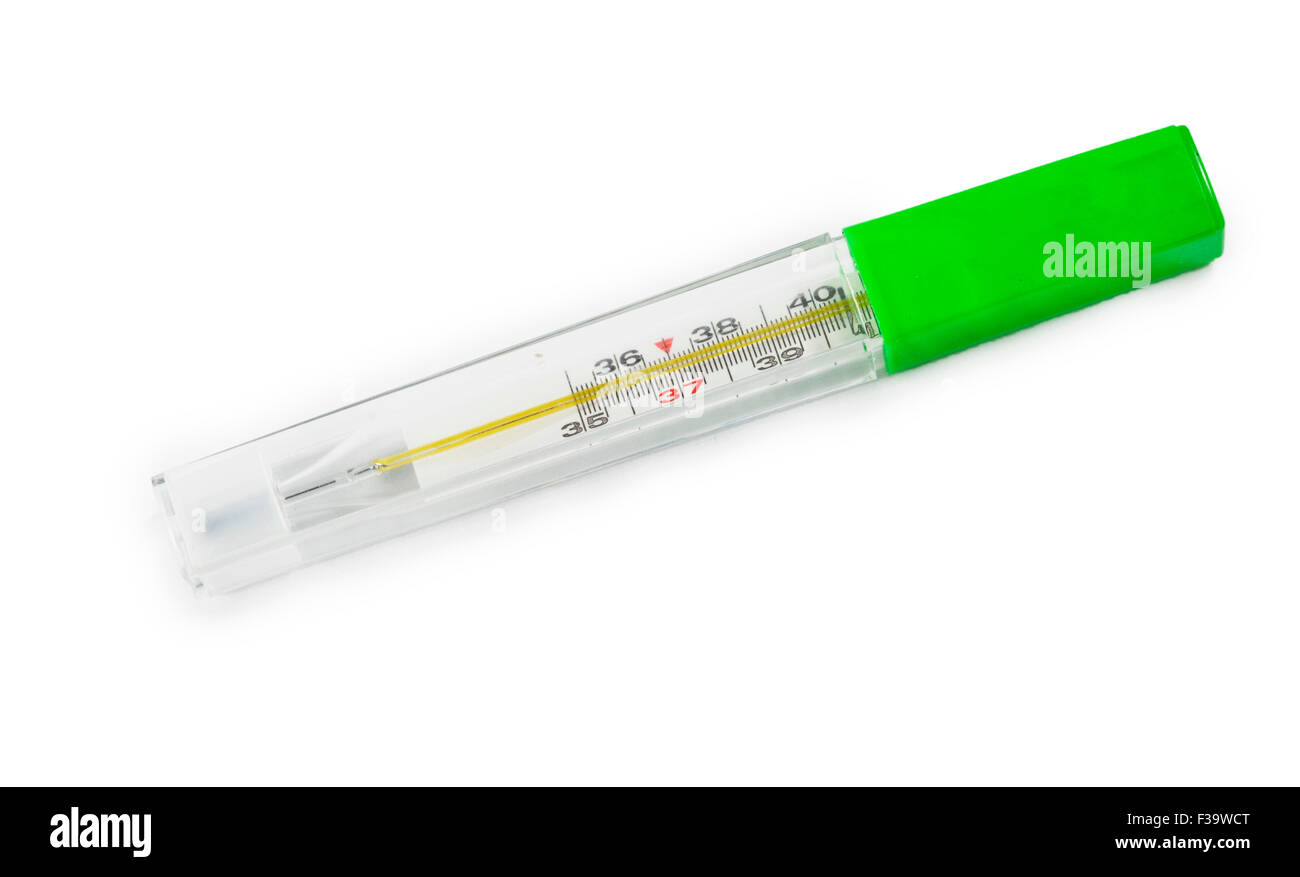 glass mercury thermometer in case isolated on white background Stock ...