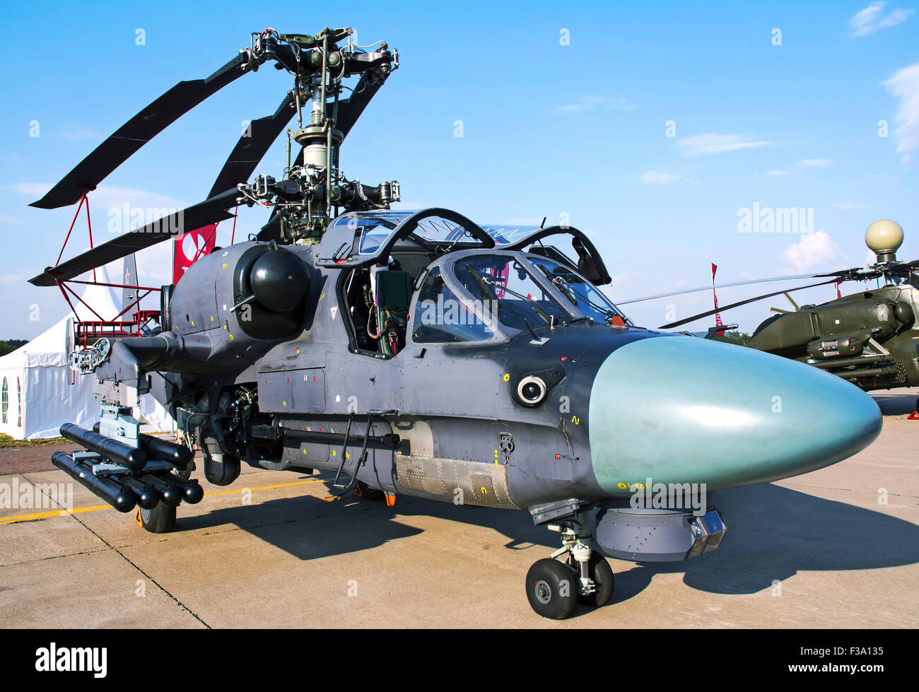 A Ka-52K of the Russian Navy on display during the Aviation Salon MAKS ...
