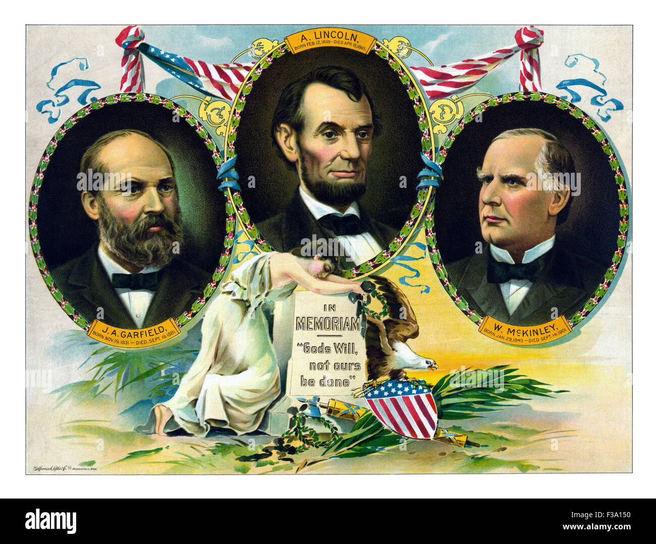 Vintage American history print of Presidents James Garfield, Abraham ...
