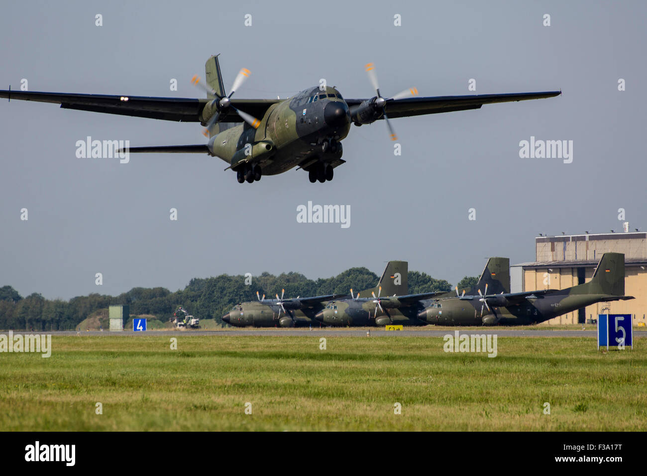 A Transall C-160 transport aircraft of the German Air Force taking off ...