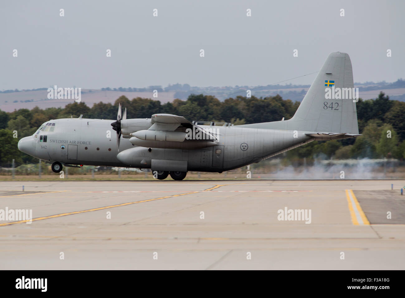 A C-130E Hercules of the Swedish Air Force landing in Ostrava, Czech ...