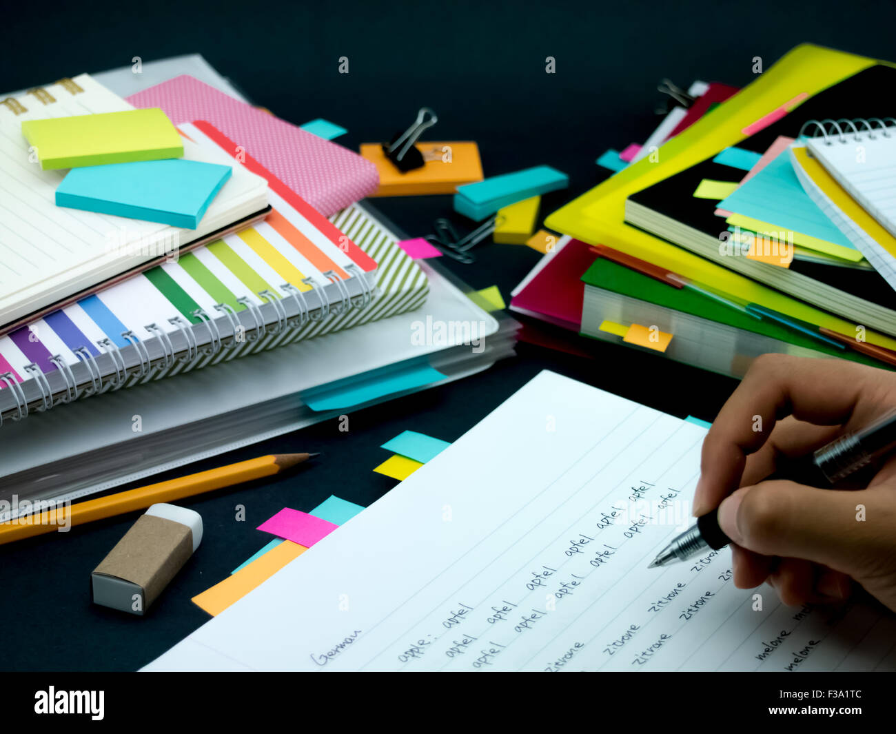 Learning New Language Writing Words Many Times on the Notebook; German ...