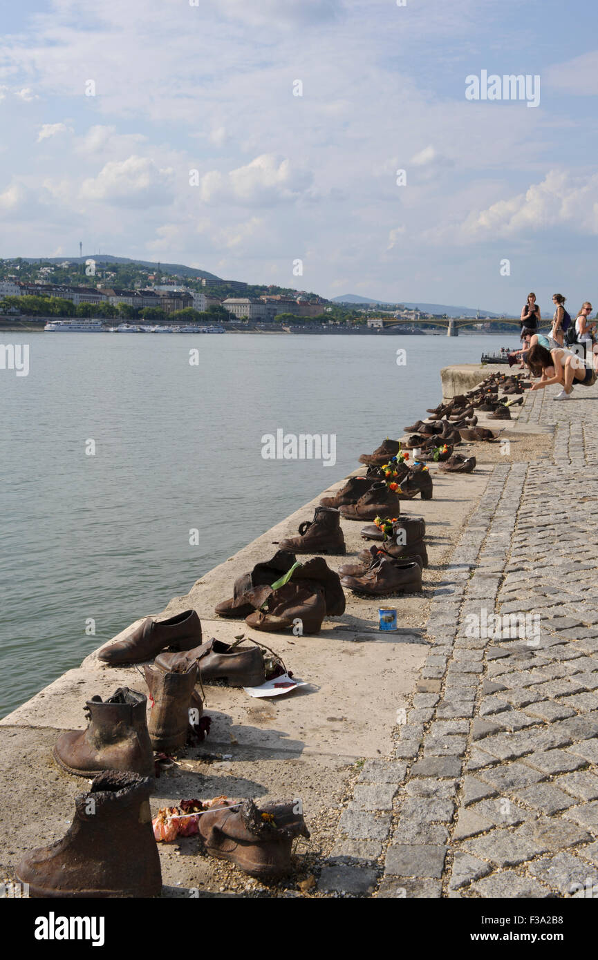 Iron shoes memorial by the river Danube to Jewish people executed in ...