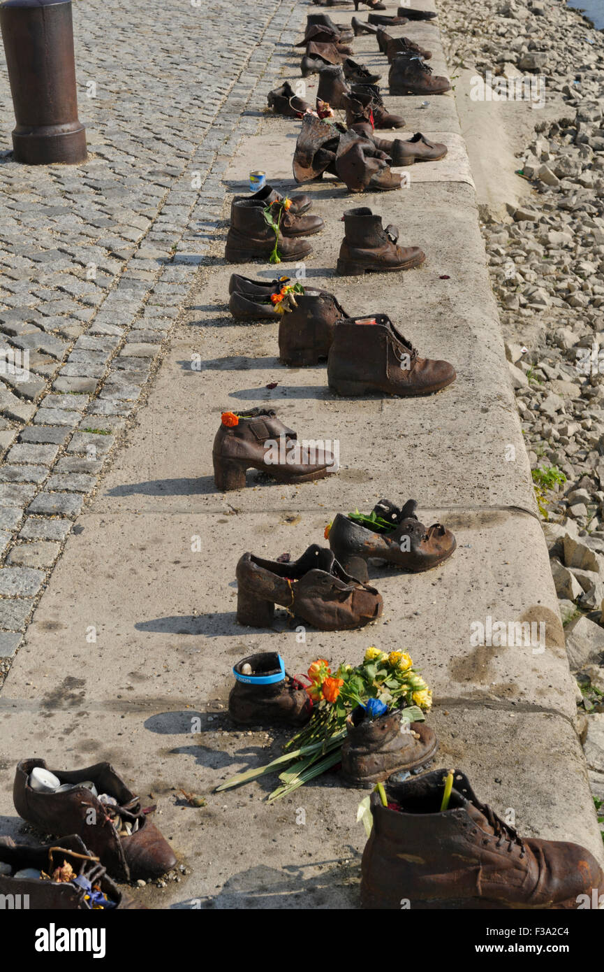 Iron shoes memorial by the river Danube to Jewish people executed in ...