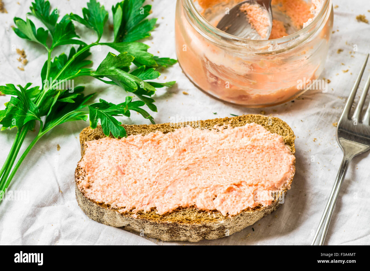 Sandwich smoked fish roe cream paste Stock Photo - Alamy