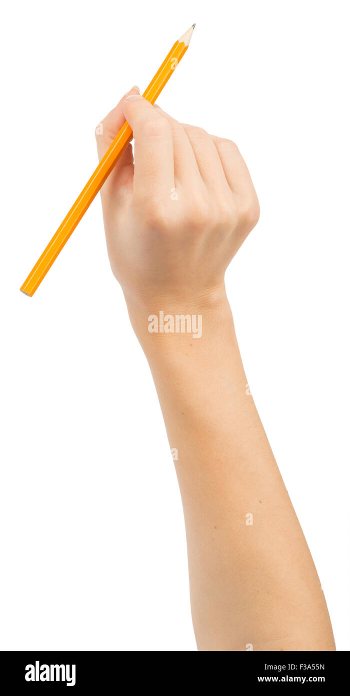 Womans hand holding pencil Stock Photo - Alamy