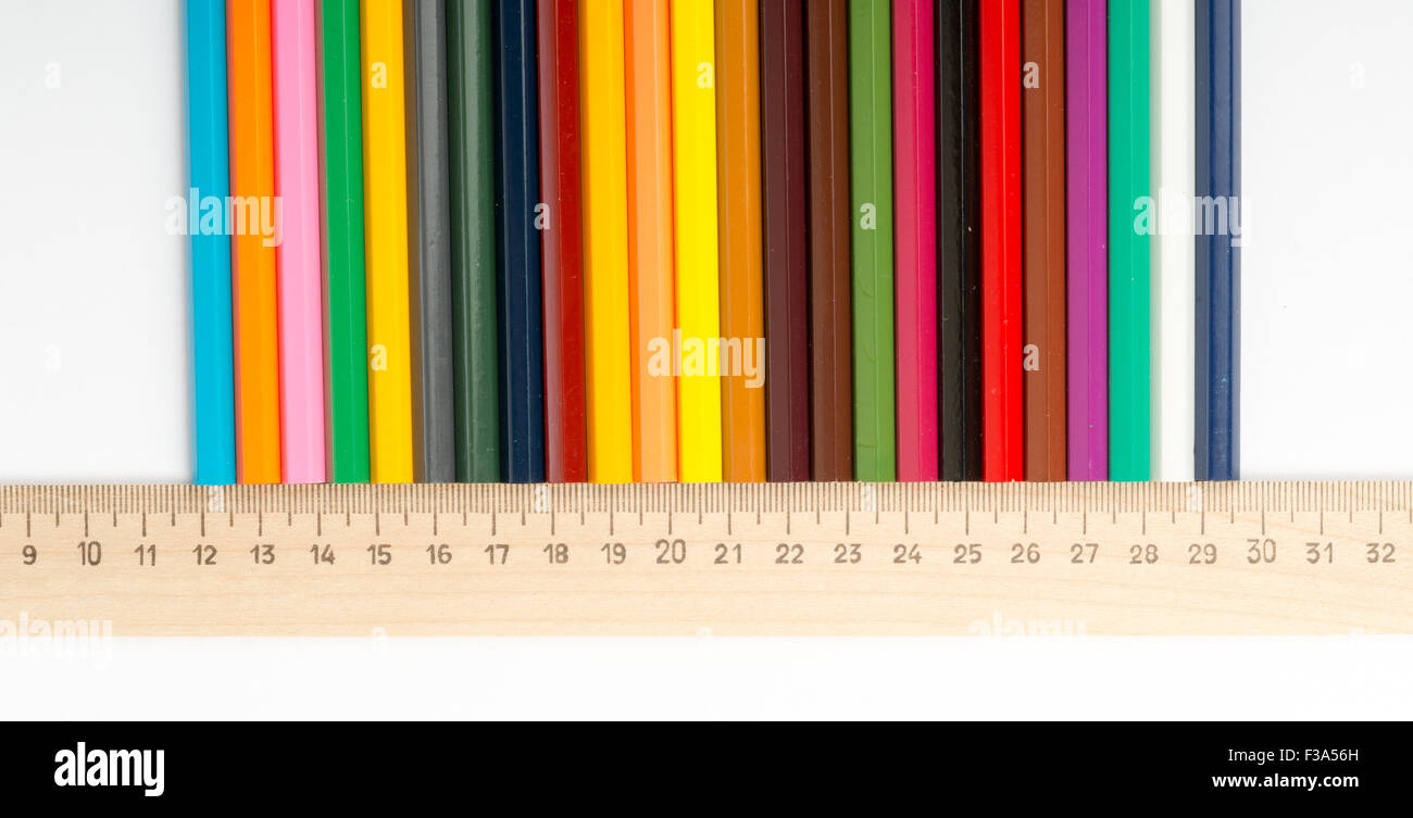 Set of crayons with ruler Stock Photo - Alamy