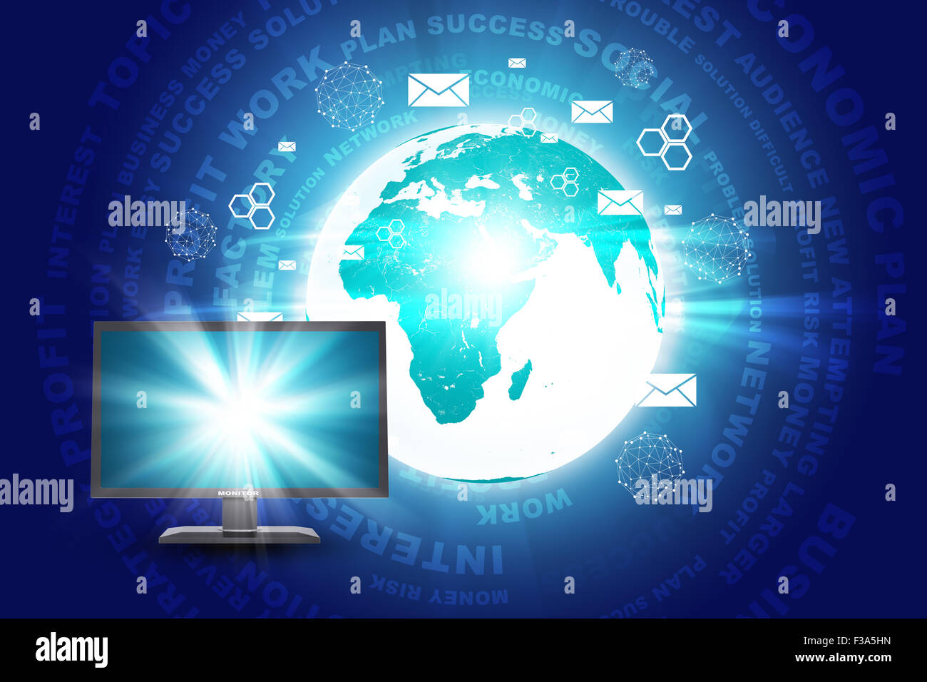 Screen with Earth globe and numbers Stock Photo - Alamy