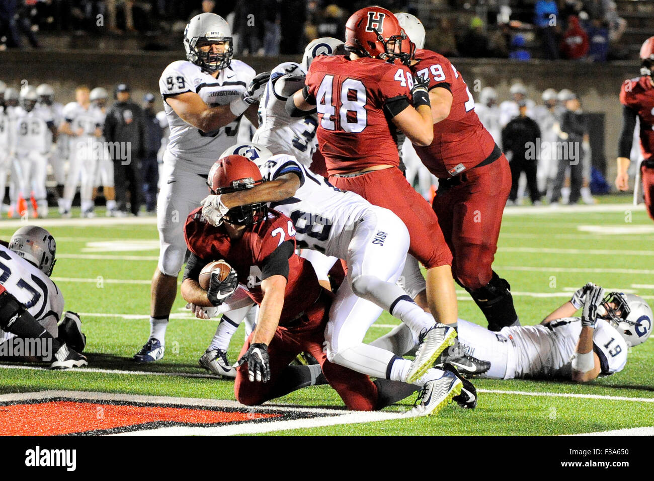OCT 2, 2015: Harvard Crimson running back Noah Reimers (24) fights his ...