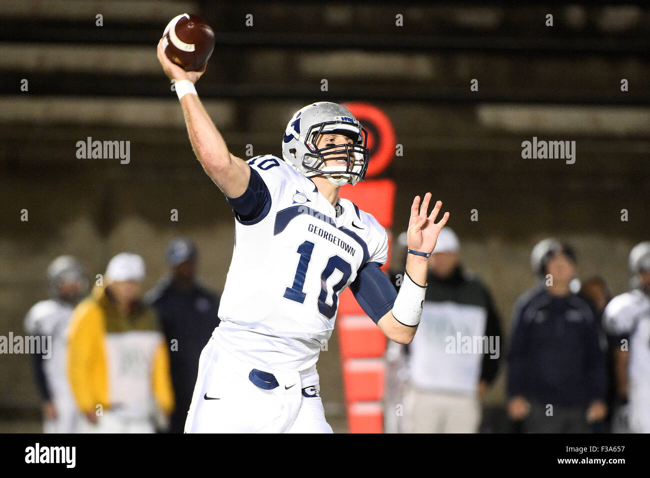OCT 2, 2015: Georgetown Hoyas quarterback Kyle Nolan (10) throws a pass ...