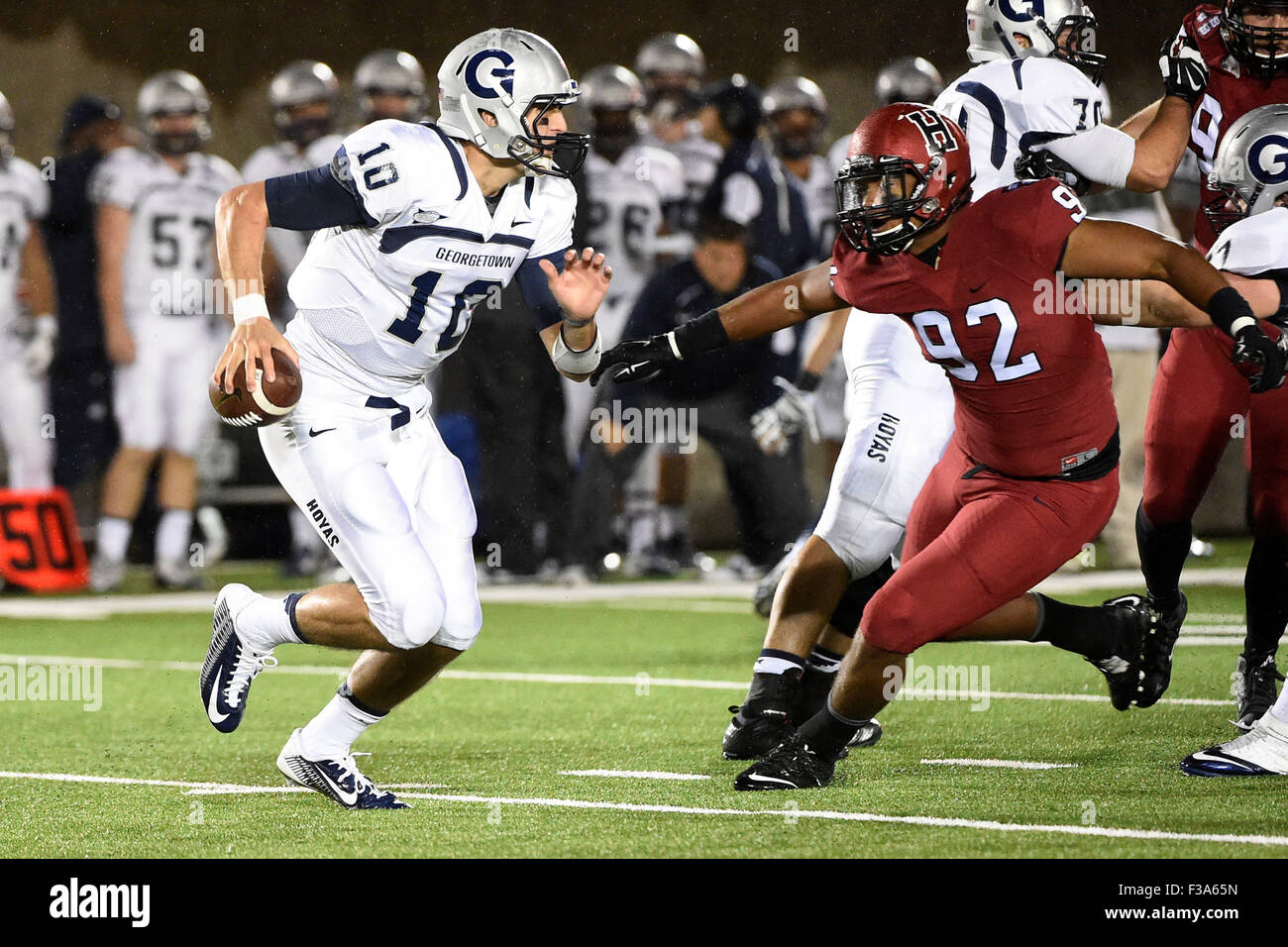 OCT 2, 2015: Georgetown Hoyas quarterback Kyle Nolan (10) works under ...