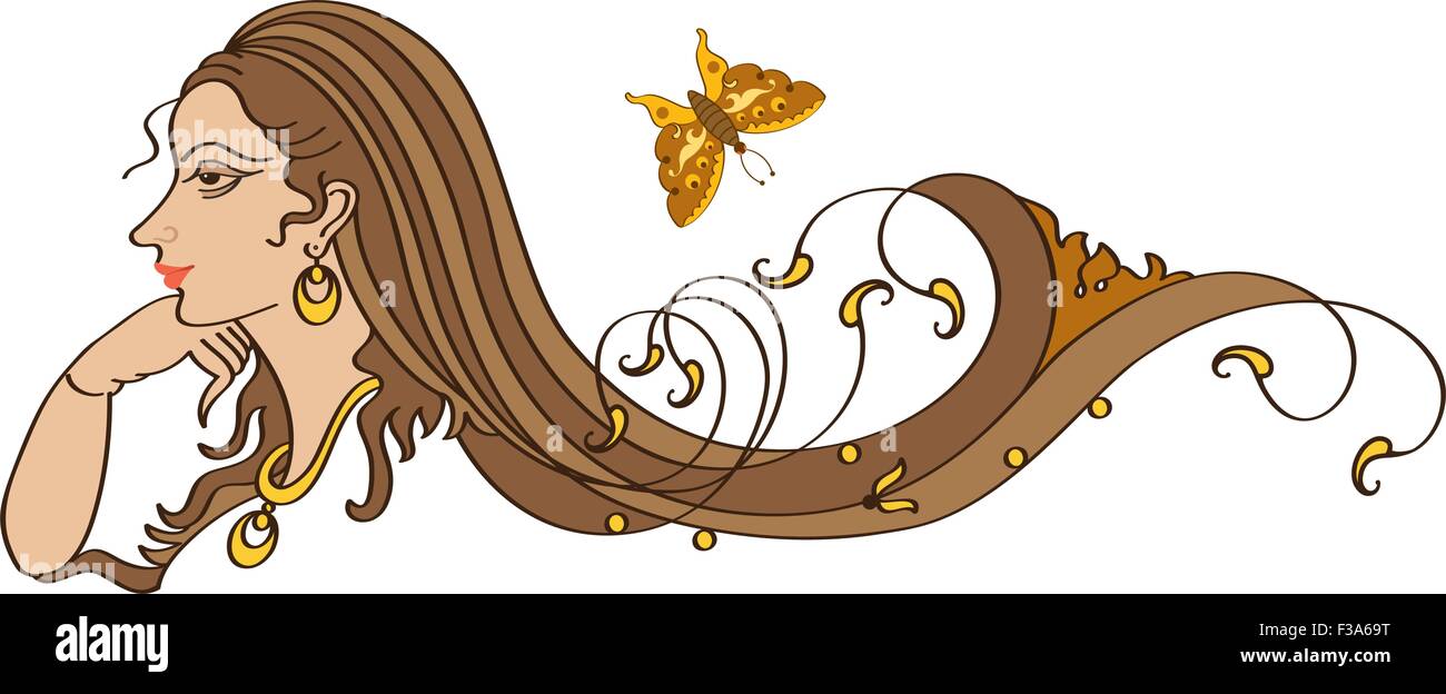 Exotic Lady Ornamental Hair Flying Vector Art Stock Vector Image & Art ...