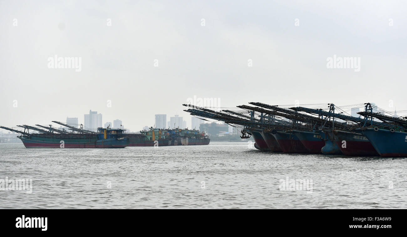 Haikou, China's Hainan Province. 3rd Oct, 2015. Ships berth at Xiuying ...