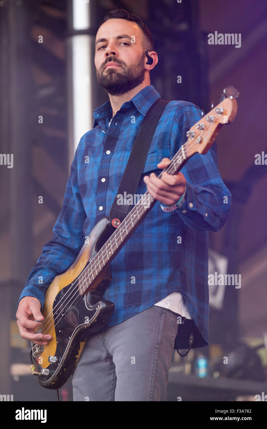 Austin, Texas, USA. 2nd Oct, 2015. Bassist GARRETT TIERNEY of Brand New ...
